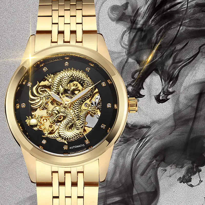 Luxury Skeleton Automatic Mechanical Dragon Watches For Men Wrist Watch ...