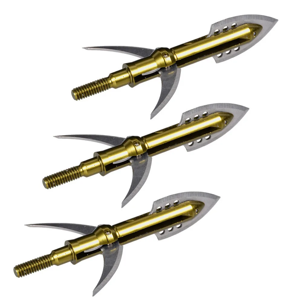 NEW 3PCS Archery Broadheads Golden Arrow 100grain 2 Expandable Blades ...