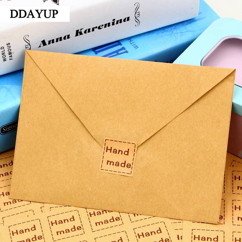 10pcs/pack Hand made Labels Adhesive Sticker Kraft Paper Tags DIY ...