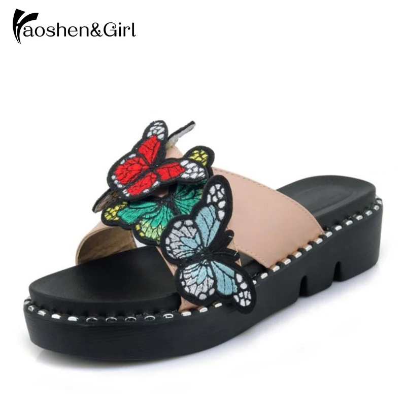 Haoshen&Girl Women Platform Slippers Summer Butterfly Slides Shoes Flat ...