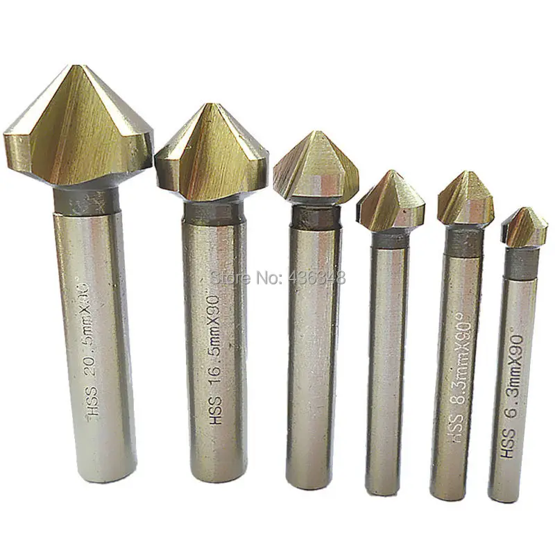 6pcs 3 Flute 90 Degree Hss Chamfer Cutter Chamfering Drilling Mill ...