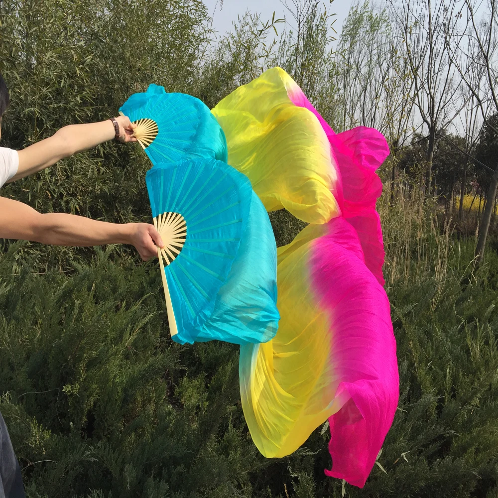 1pair(l+r) 100% Pure Real Silk Fan Veils For Bellydanceing Fully Hand ...