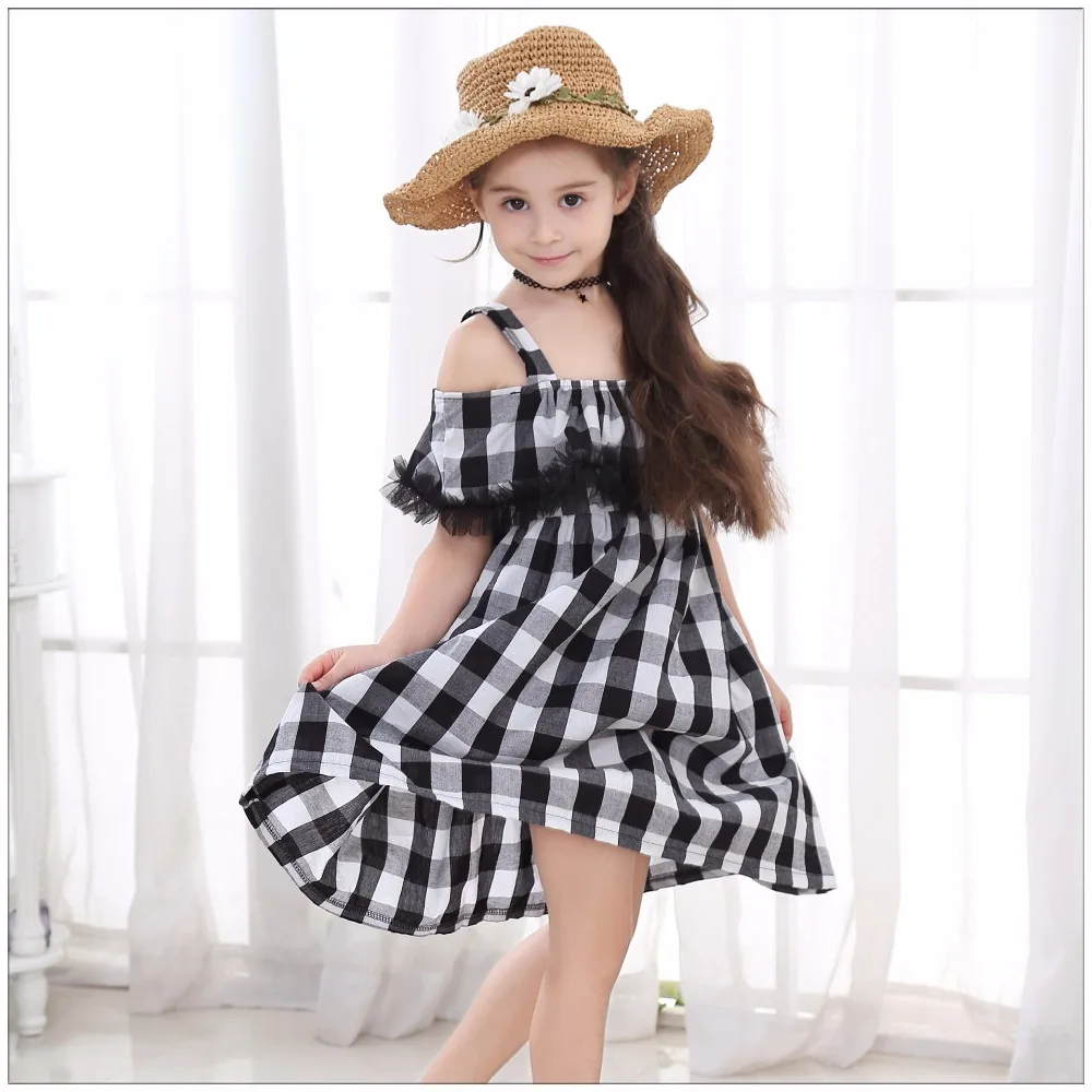 2019 Summer Girl Plaid Dress Gingham Strapless Shoulder Dresses For ...