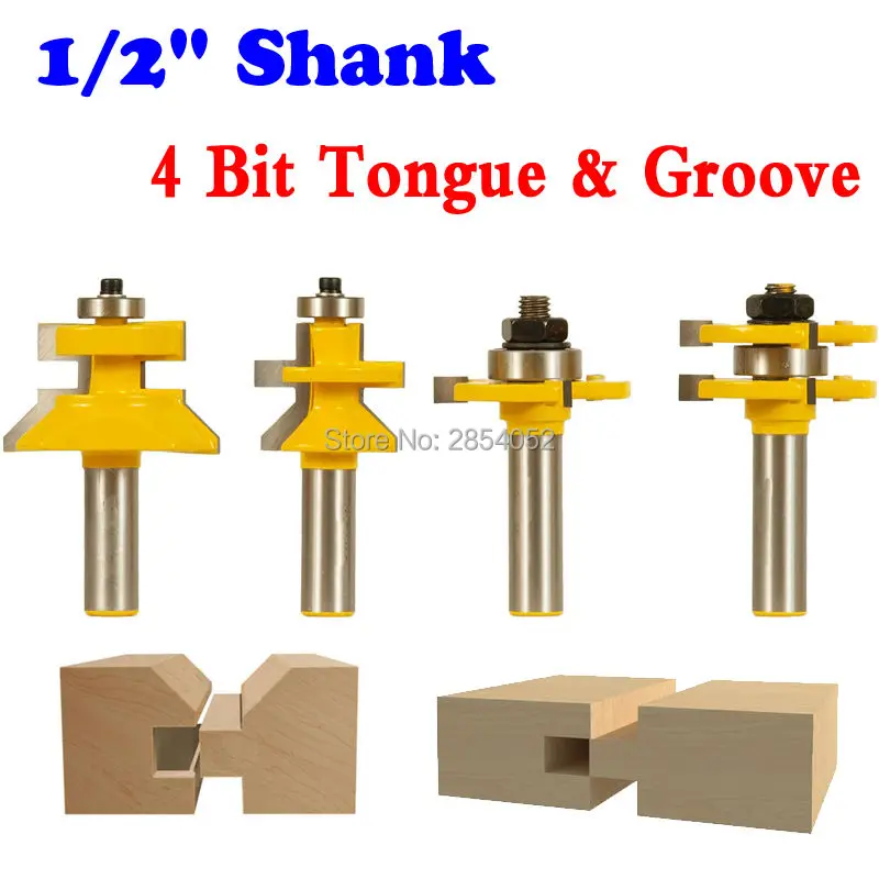 4 Bit Tongue & Groove And V-notch Router Bit Set - 1/2" Shank Line ...