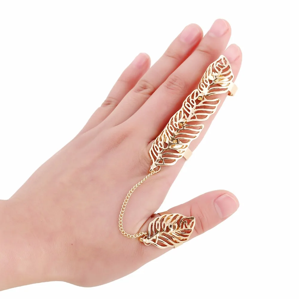 Gold Color Hollow Leaf Rings Women Size Adjustable Female Forefinger ...