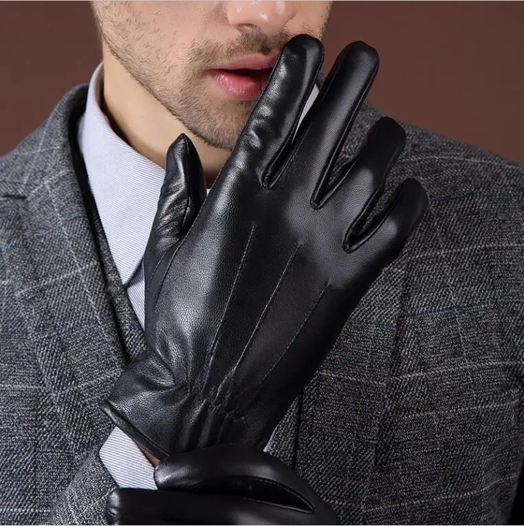 Men Genuine Leather Gloves Winter Touch screen Moto Sheepskin Thick ...
