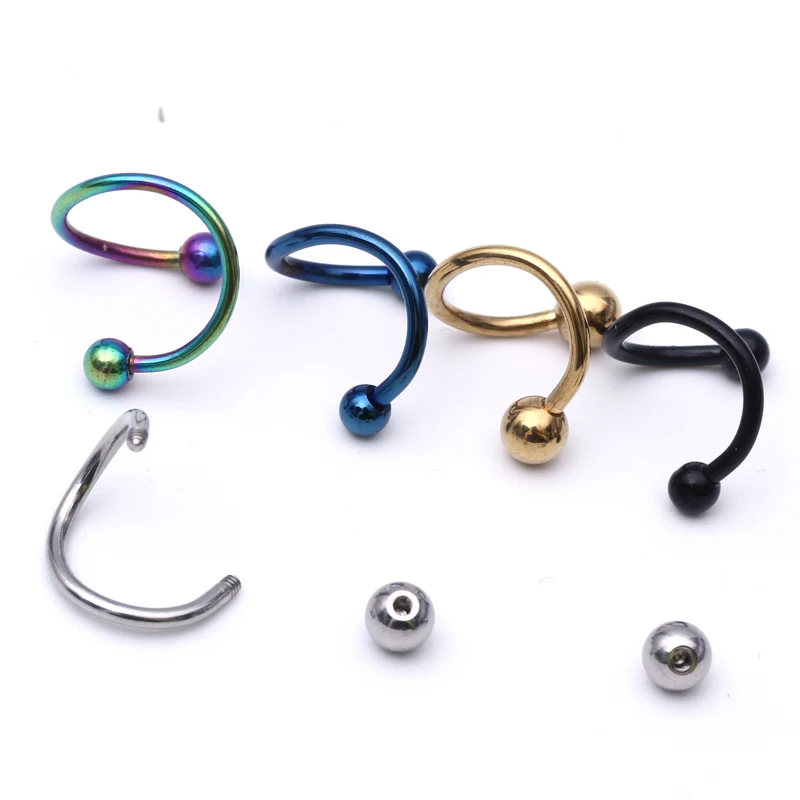 2pcs Ball Spike Surgical Steel Spiral Twister Rings Lip Ring Ear Ring ...