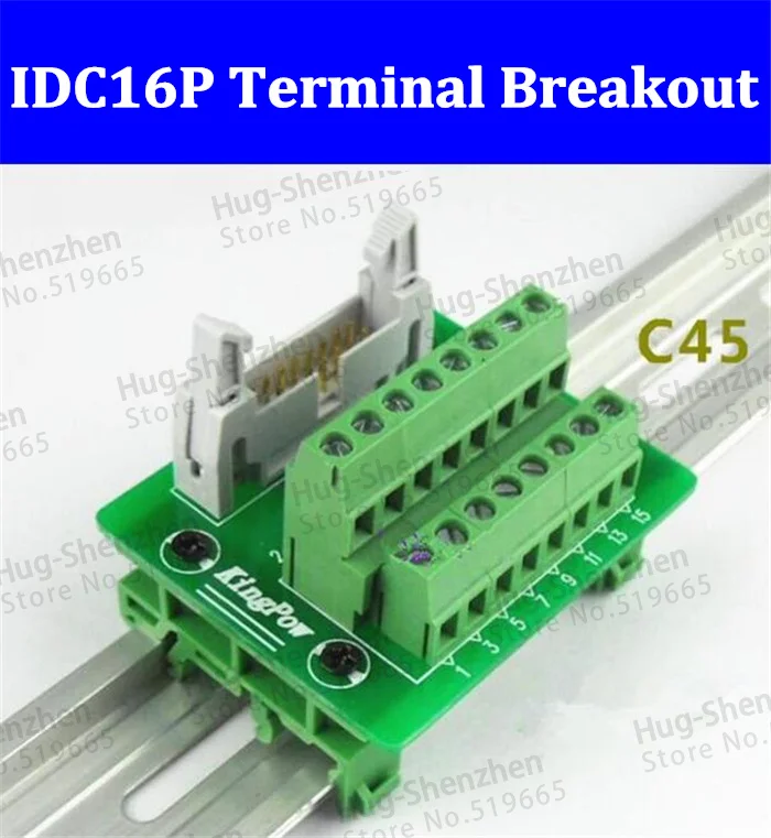 IDC16P IDC 16 Pin Male Connector to 14P Terminal Block Breakout Board ...