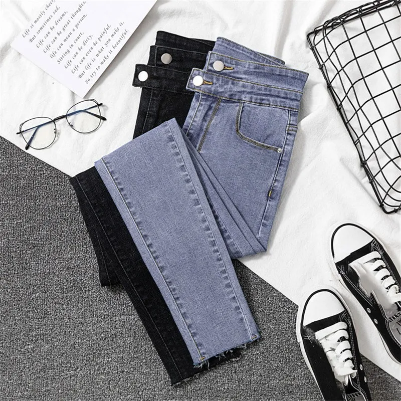 Women Black High Waist Jeans Pencil Pants Casual Stretch Slim Skinny ...