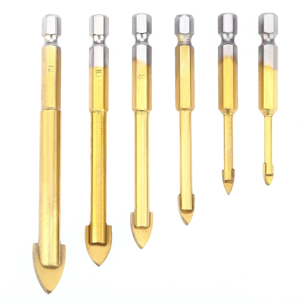 6pcs 4mm 12mm Glass Drill Bit Set Cemented Carbide Hex Shank Triangle Drill Power Tapper Tools