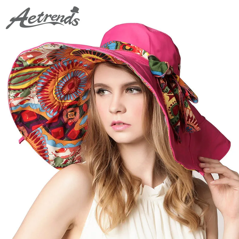 [aetrends] 2017 Fashion Design Flower Foldable Brimmed Sun Hat Summer