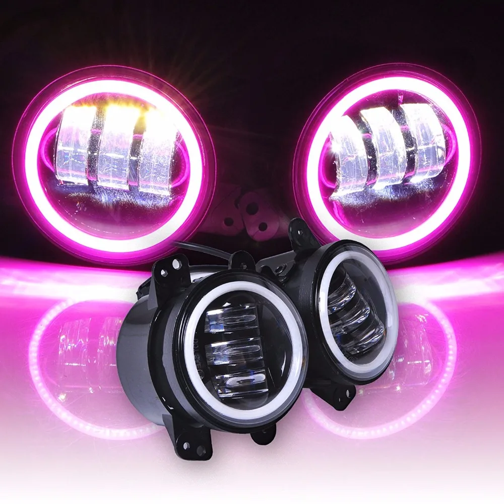 4" Inch 30W Led Fog Lights White Red Blue Green Amber Pink Halo Ring ...
