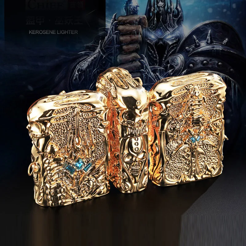 Pure-Copper-Oil-Lighter-Vintage-Lich-King-Relief-Kerosene-Lighter-Fire ...