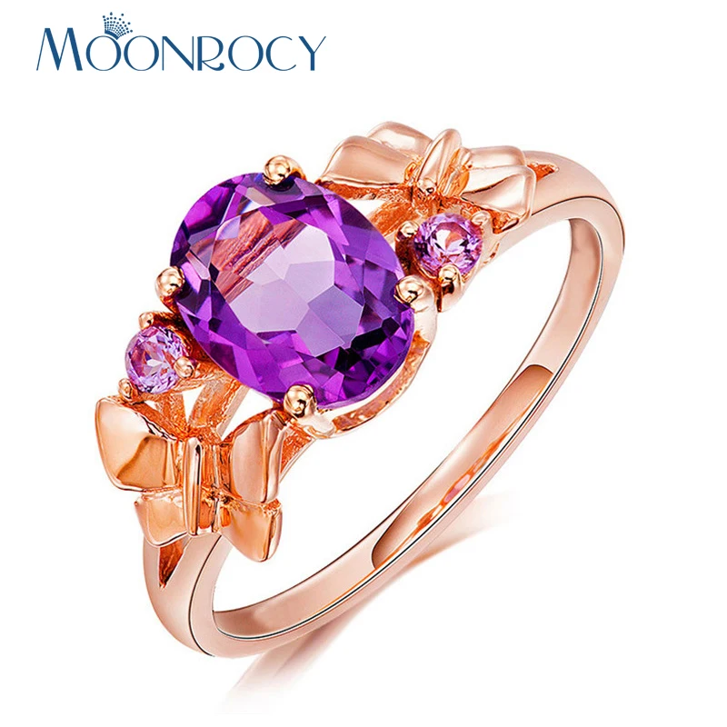 MOONROCY Drop Shipping Jewelry Butterfly Rose Gold Color CZ Purple ...