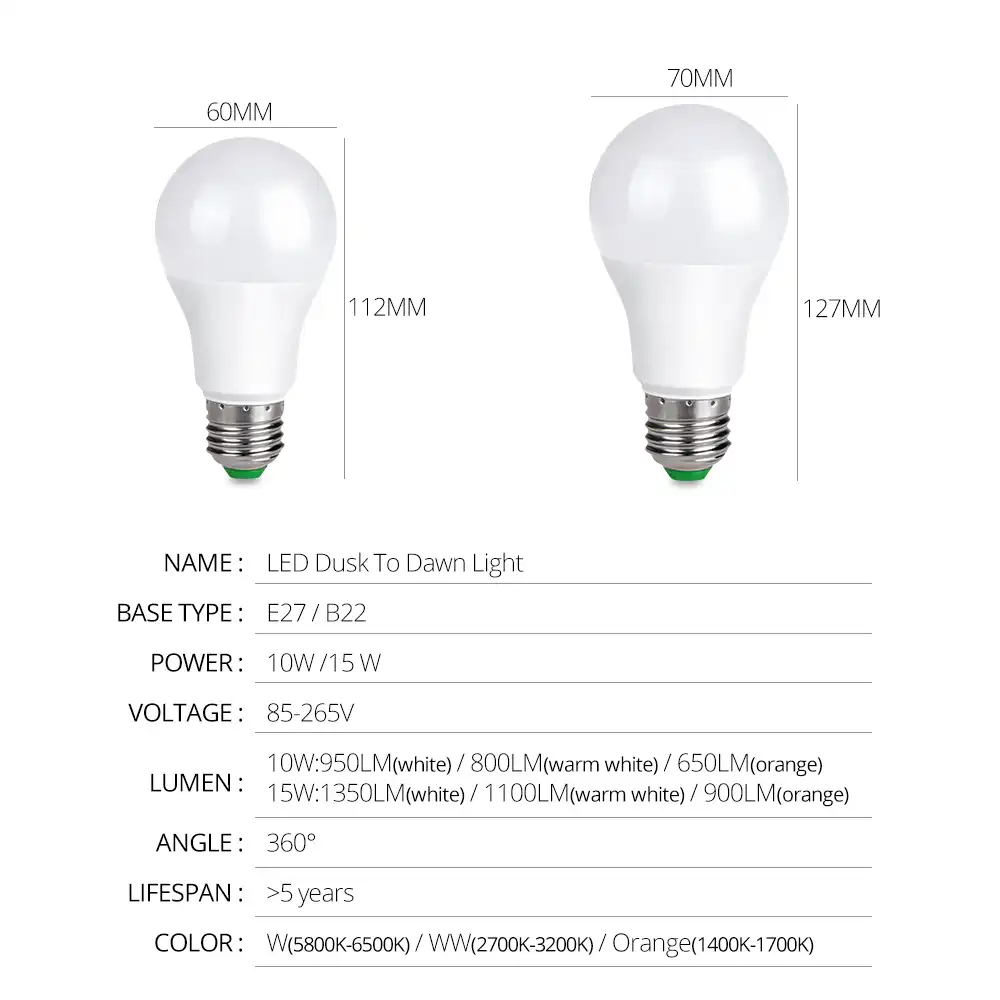 LED Lamp Dusk to Dawn Bulb E27 B22 3W 10W Automatic On/Off Ampoule ...