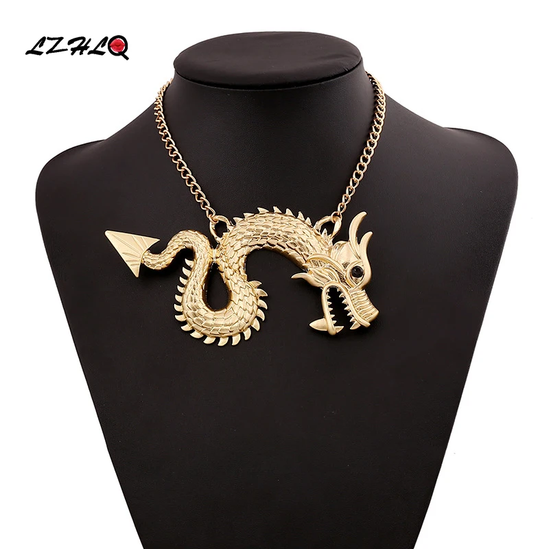 LZHLQ Ethnic Carved Dragon Choker Statement Necklace Boho Punk Jewelry ...