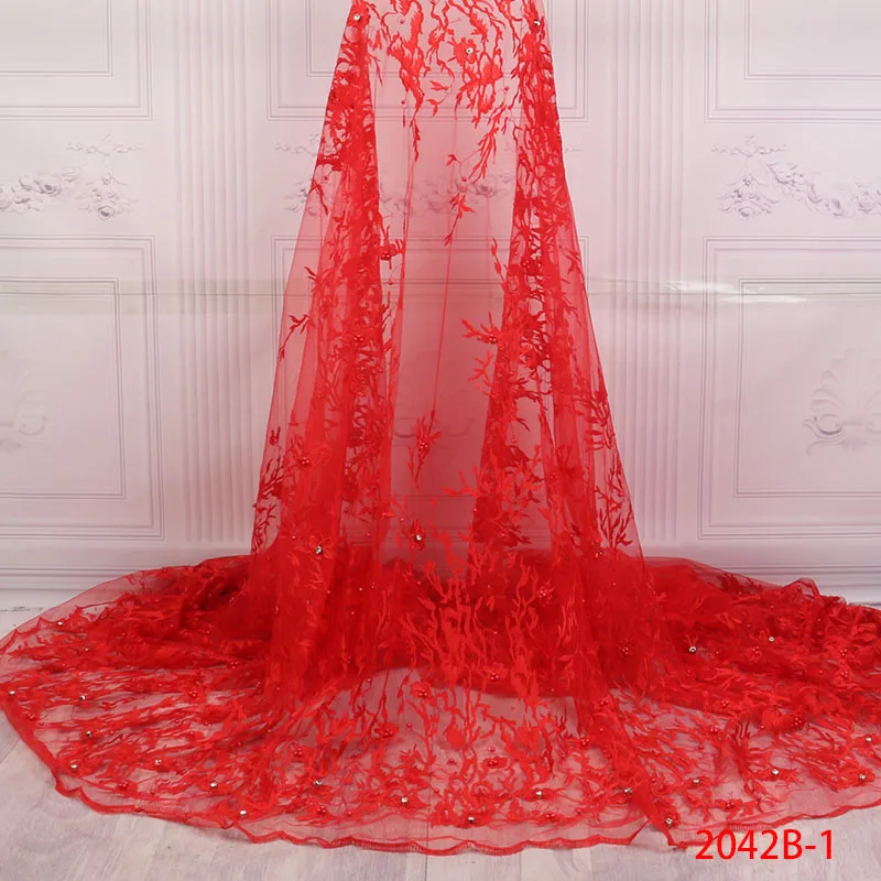 Best Selling Net Lace African Lace Fabri Red colour Nigerian French ...