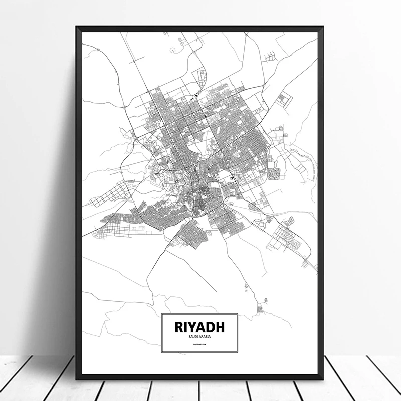 Riyadh-Saudi-Arabia-Black-White-Custom-World-City-Map-Poster-Canvas ...