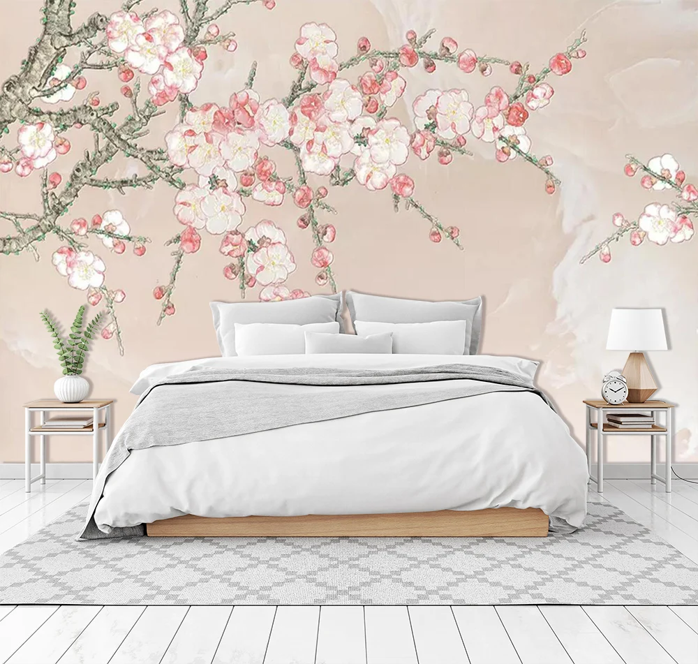 [Self-Adhesive] 3D Pink Peach Blossom Tree Sky 6 Wall Paper mural Wall ...