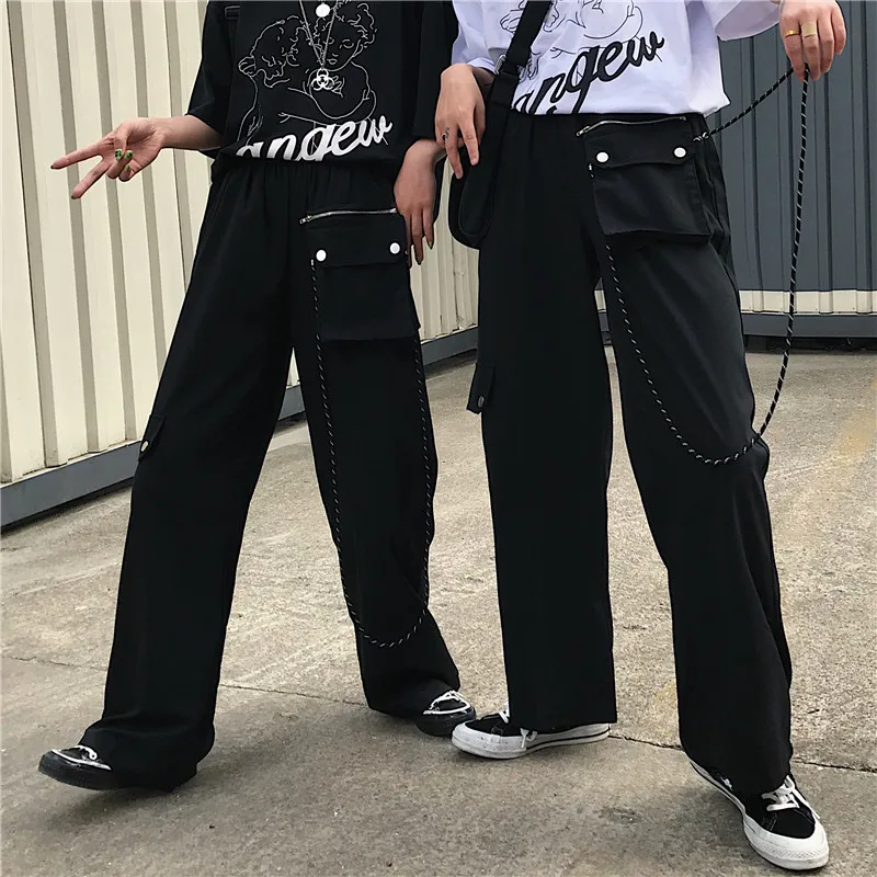 Negro vintage de los hombres ropa suelta de cintura alta pantalones de ...