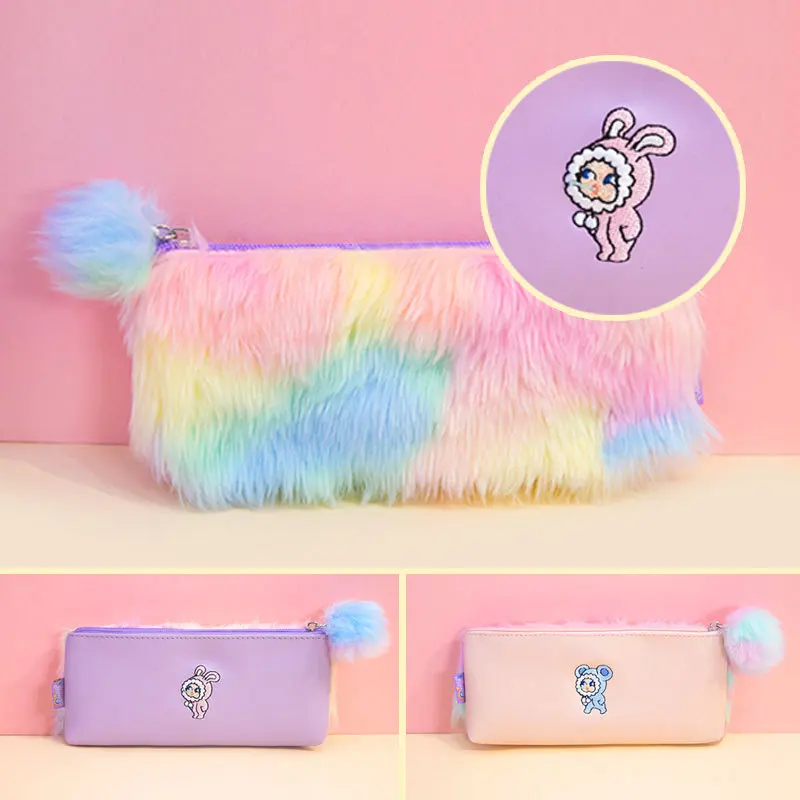 Kawaii Cute Rainbow Plush Rabbit Pencil Case Storage Organizer Pen Bags ...
