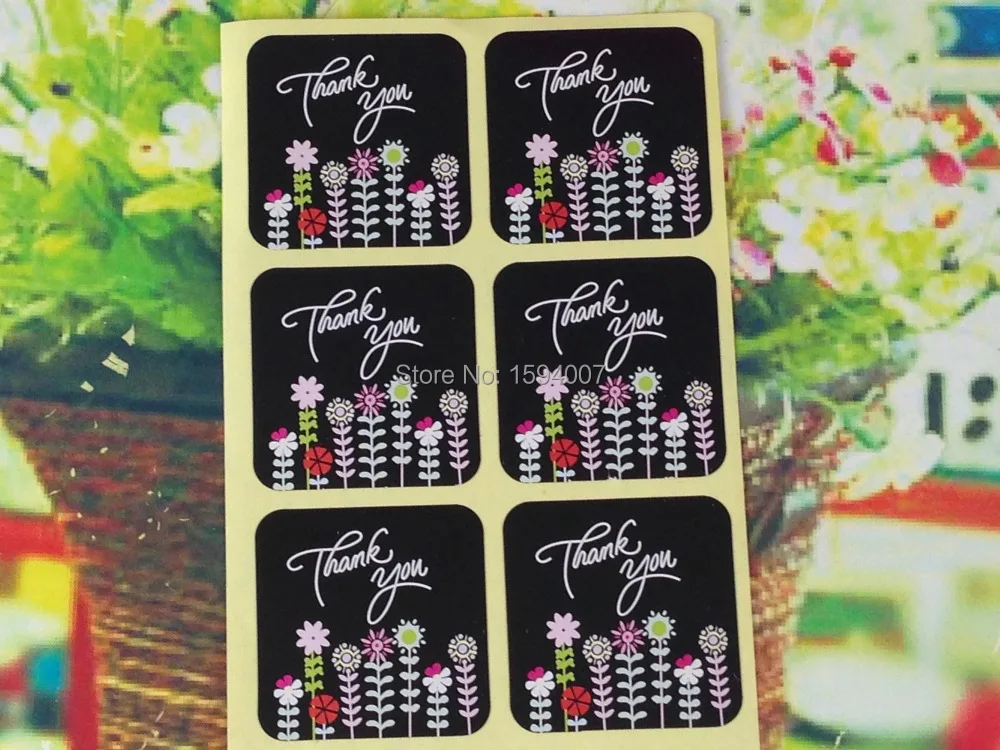 DIY Black Thank You Square Shape Sticker Label sealing Kraft label ...