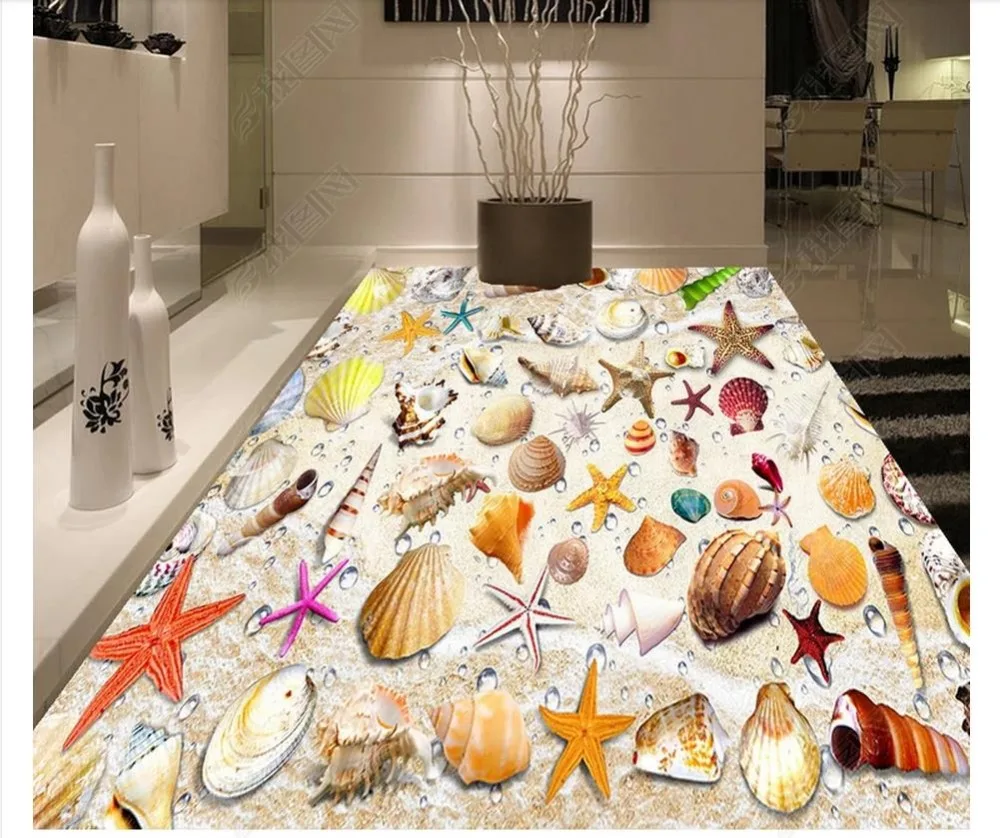 Custom photo wallpaper Waterproof floor painting Beach Shells 3D Floor ...