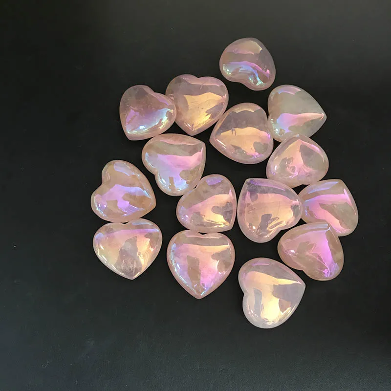 Heart Shape Natural Rose Quartz Crystal Titanium plating luster Angel ...
