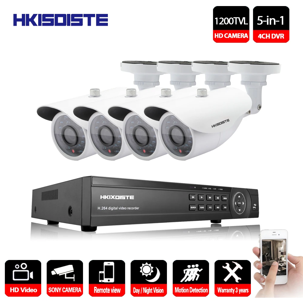 4CH 1080P HDMI 1080P DVR SONY 1200TVL HD Outdoor Security Camera System ...
