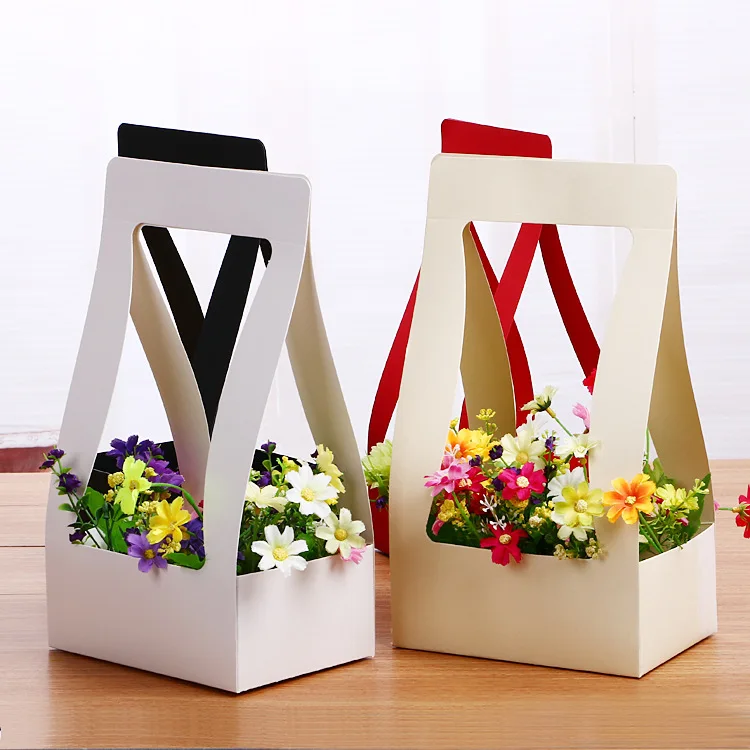 Creative Paper Flower Basket Portable Flowers Boxes Paper Carton ...