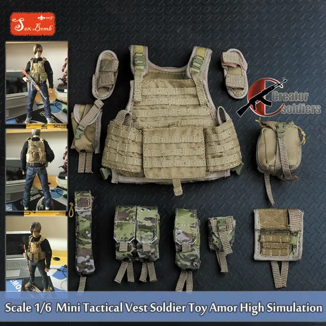 Scale 1/6 Mini Tactical Vest for Soldier Toy wearable Combat Amor High ...