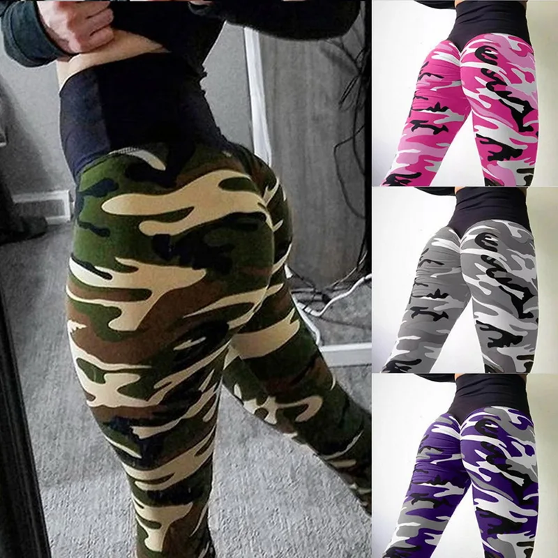 Laamei Push Up Hip Leggings Pants Women Camouflage Slim Pants Bottom S