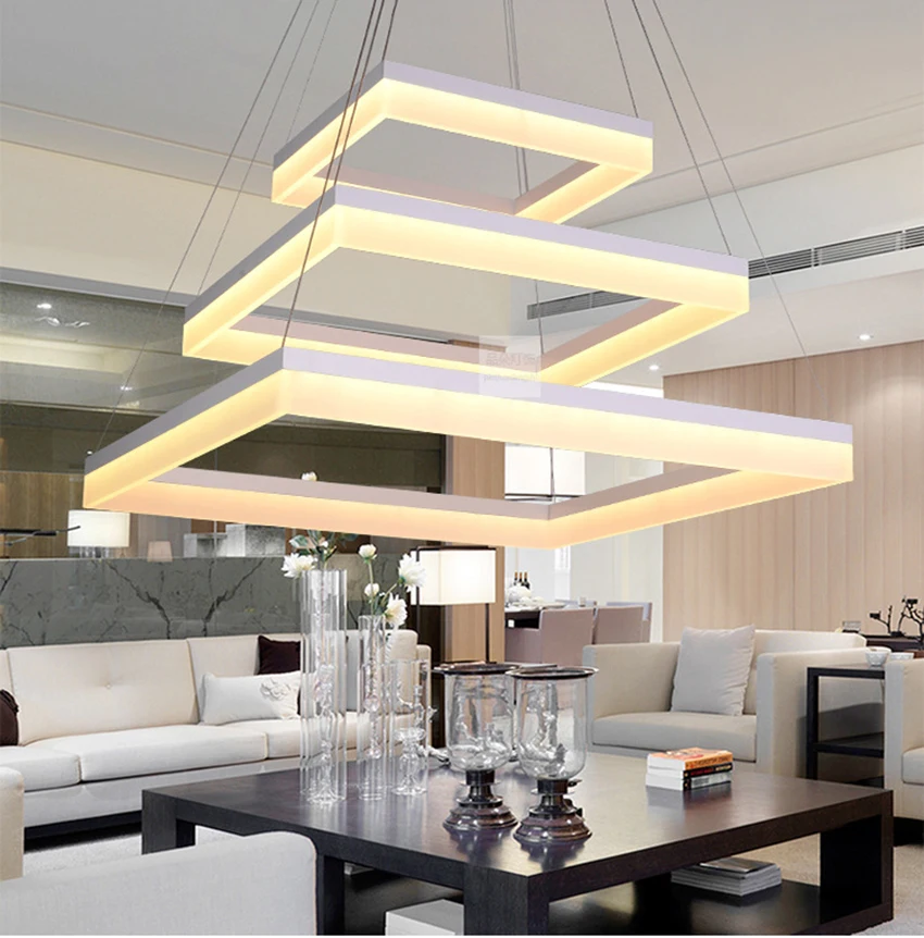 Modern Acrylic Square LED pendant light living room hanging lamp dining ...