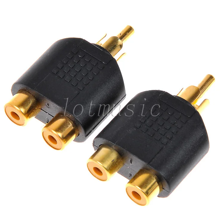 2 pieces 1/One Male To Two/2 Female RCA AV Y Splitter Adapter Connector ...