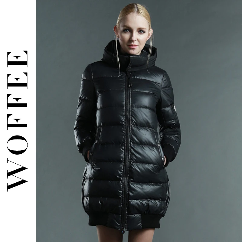 Woffee 2018 Winter Women Bright Leather Fabrics Down Jacket Womens High ...