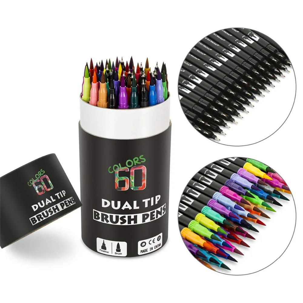 Aliexpress Buy Dual Tip Brush Pens 60 Unique Colors Dual Tip Pens