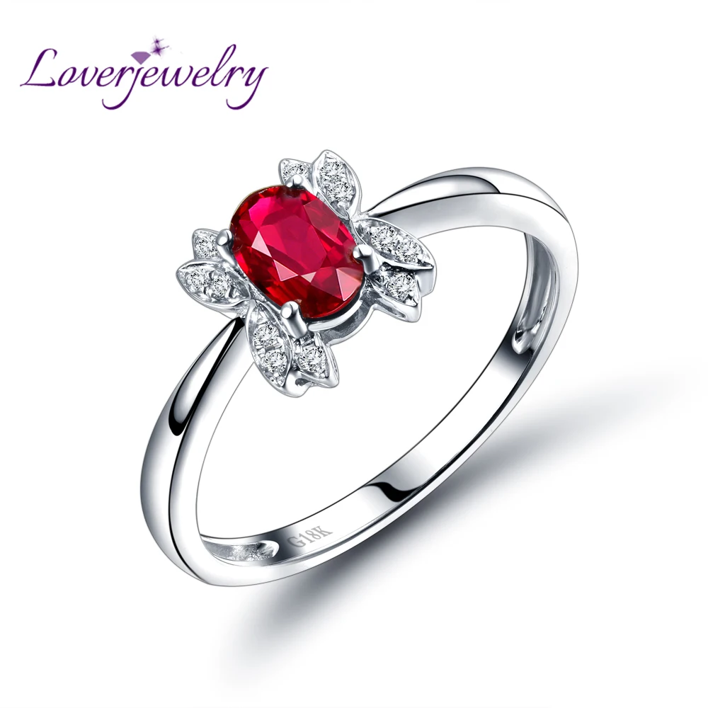 Anillos de rubí rojo para mujer, ovalados de rubí Natural de oro blanco ...