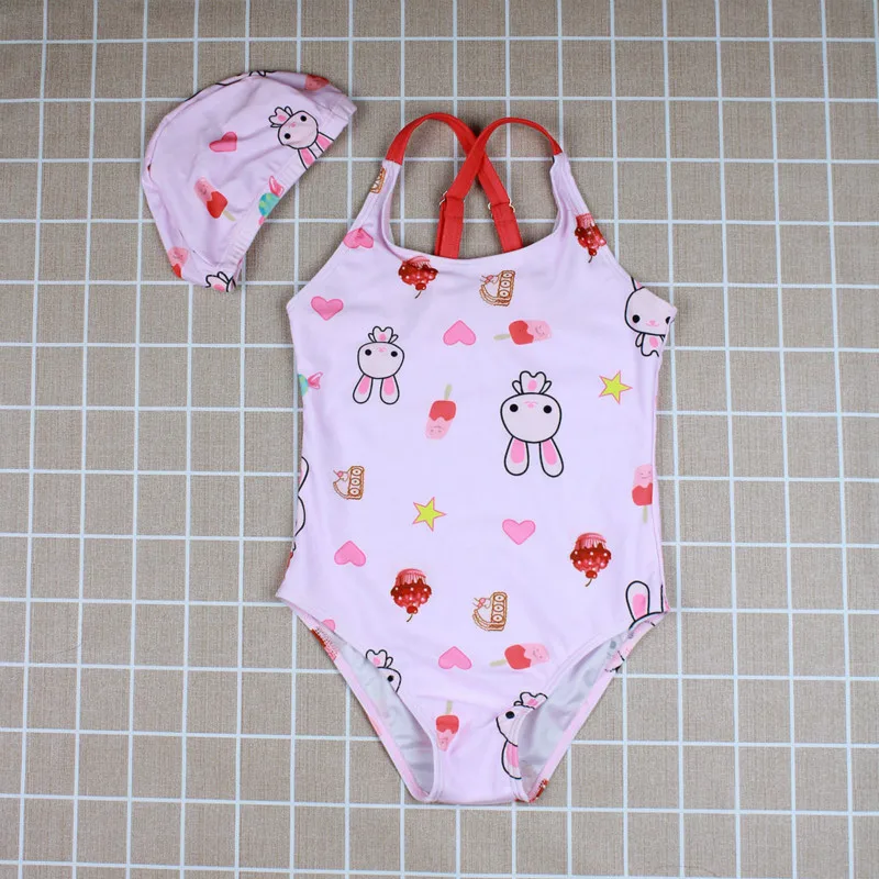 Girls Kids Swimwear Baby Bathing Suit Halter Swimsuit with Cap Child ...