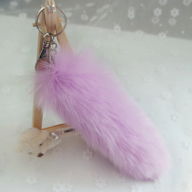 Black Fur Fox Tail Keychain | Faux Fox Fur Tail Keychain | Rabbit Fur ...