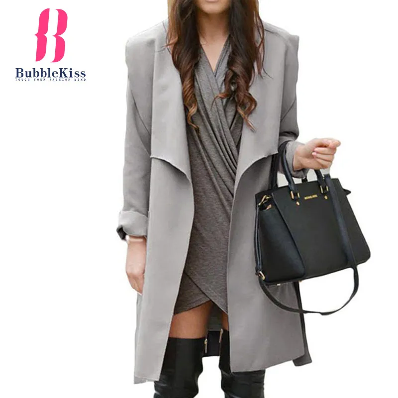 Plain Loose Trench Coat Women Elegant Work Office Overcoats Spring