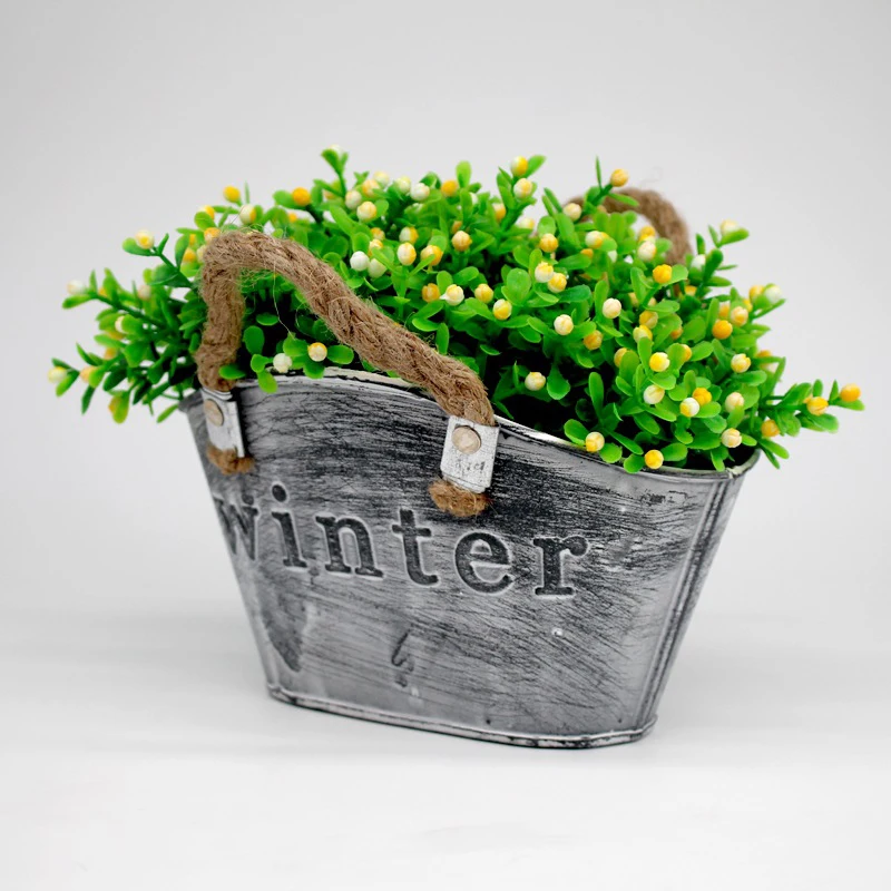 Iron Flower Pot Old Metal Western Style Vintage Vase Handmade Rope ...