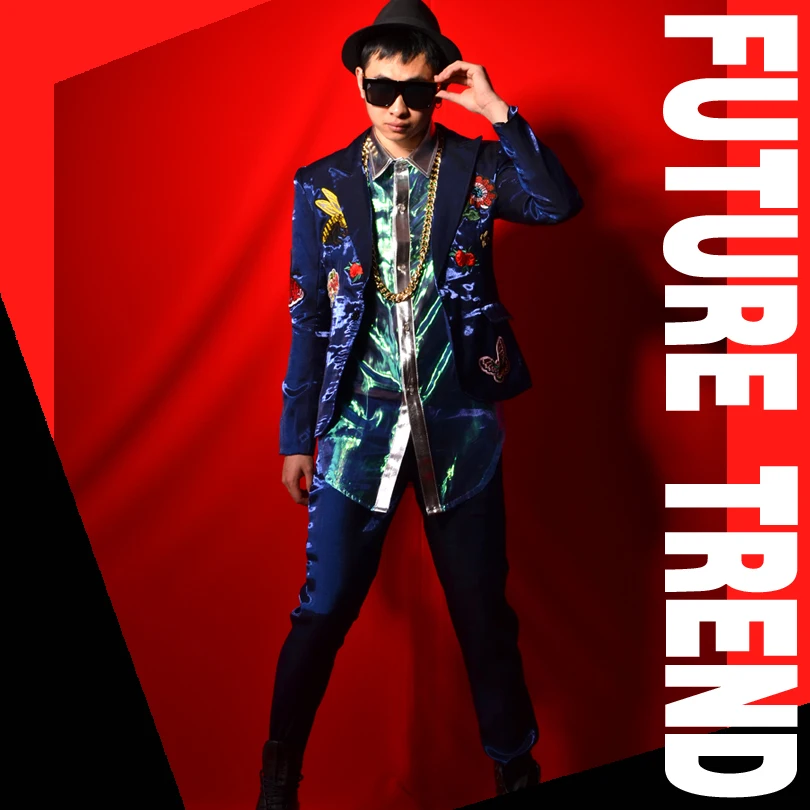 2021 New Men Clothing Fashion Slim Dj Stitching Embroidery Suit Plus ...