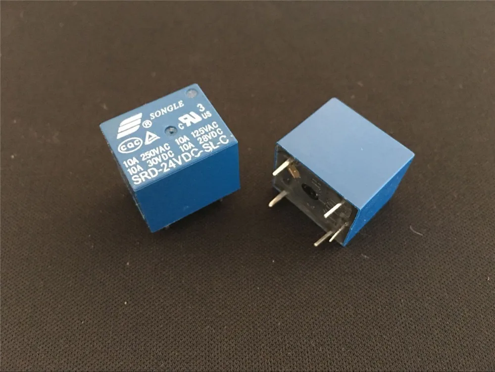 100x SRD 24VDC SL C 1NO 1NC 5 Pins Coil Power Relay Blue 24V 10A SPDT ...