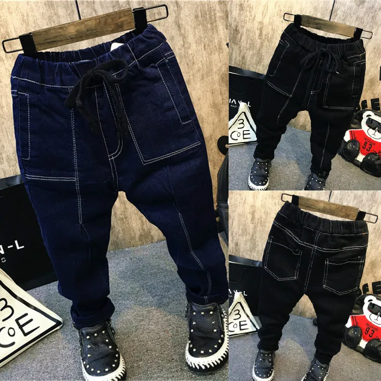 2 Color Kids Boys Solid Deep Blue And Black Thick Casual Pants With ...