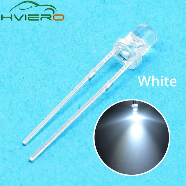 100Pcs Round White 3MM LED 3.2 3.4V 20MA Assortment Kit Ultra Super ...