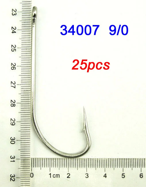 Lot 25pcs 34007 Size 9/0 Stainless Steel Big Fishing Hooks Sharpened O ...