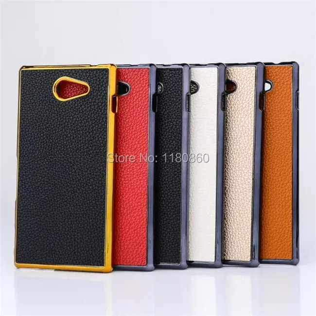 Genuine Leather Veneer Gluing Litchi Hard Case cover For Sony Xperia M2 ...