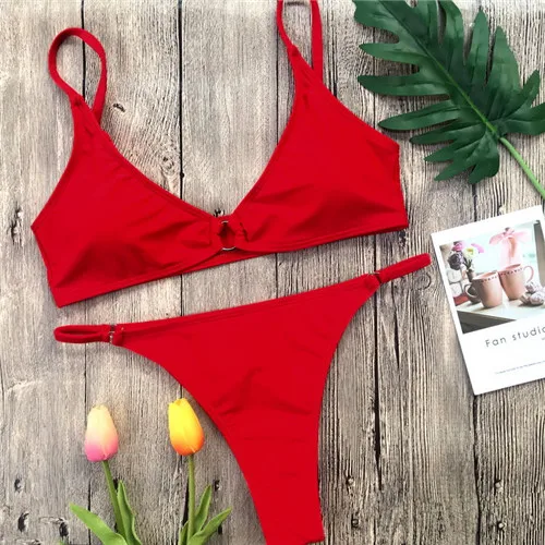 Calofe 2018 Women Red Bikini Set Sexy Beach Padded Swimsuit Push Up