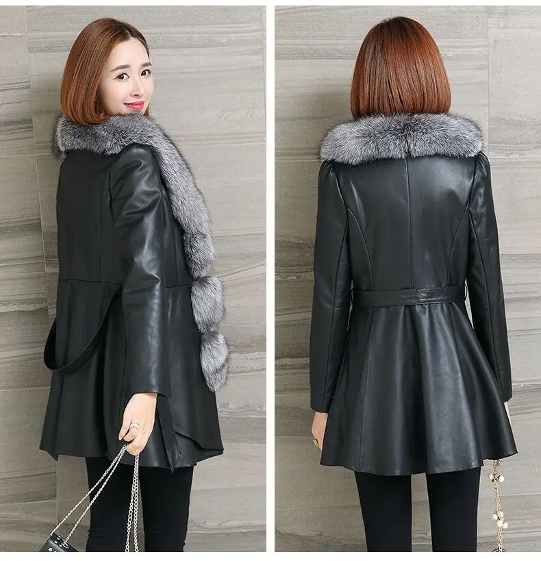 Зимние женские кожаные меховые куртки, Женское пальто, имитирующее ...