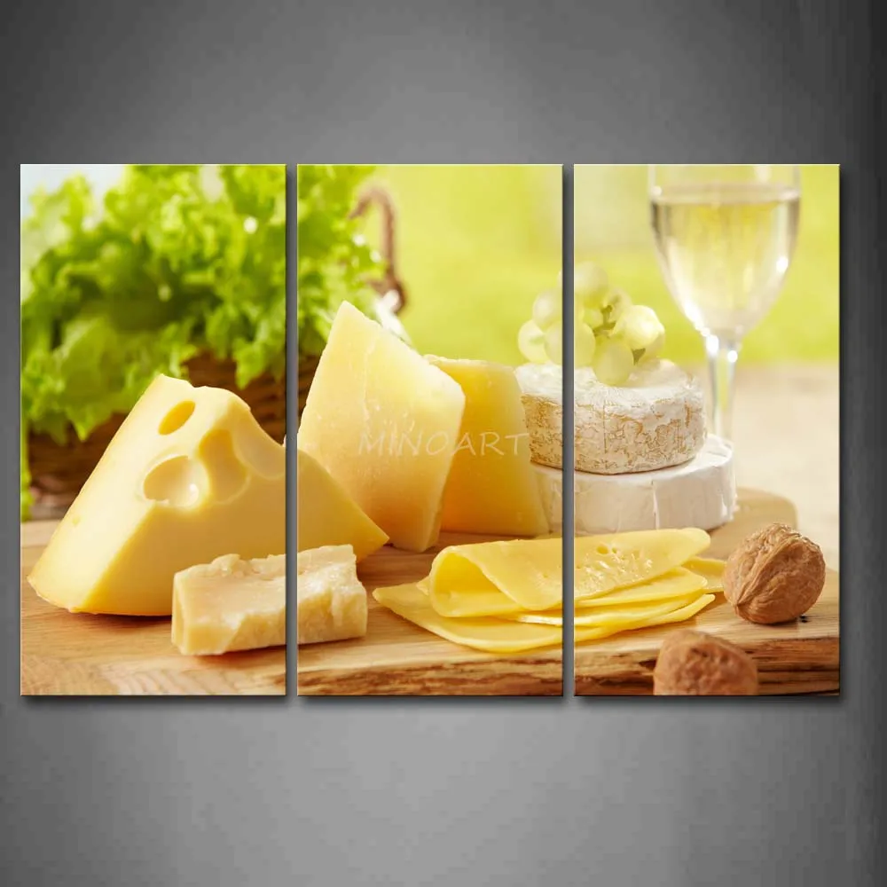 3 Piece Wall Art Painting Yellow Cheese With Water In Cup Picture Print ...